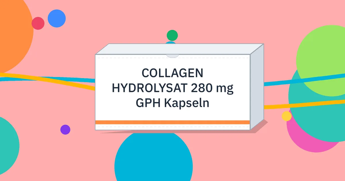 Symbolbild: Packung mit der Aufschrift COLLAGEN HYDROLYSAT 280 mg GPH Kapseln (PZN 09324112) – Verfügbarkeit und Bezug in Apotheken in Frankfurt am Main