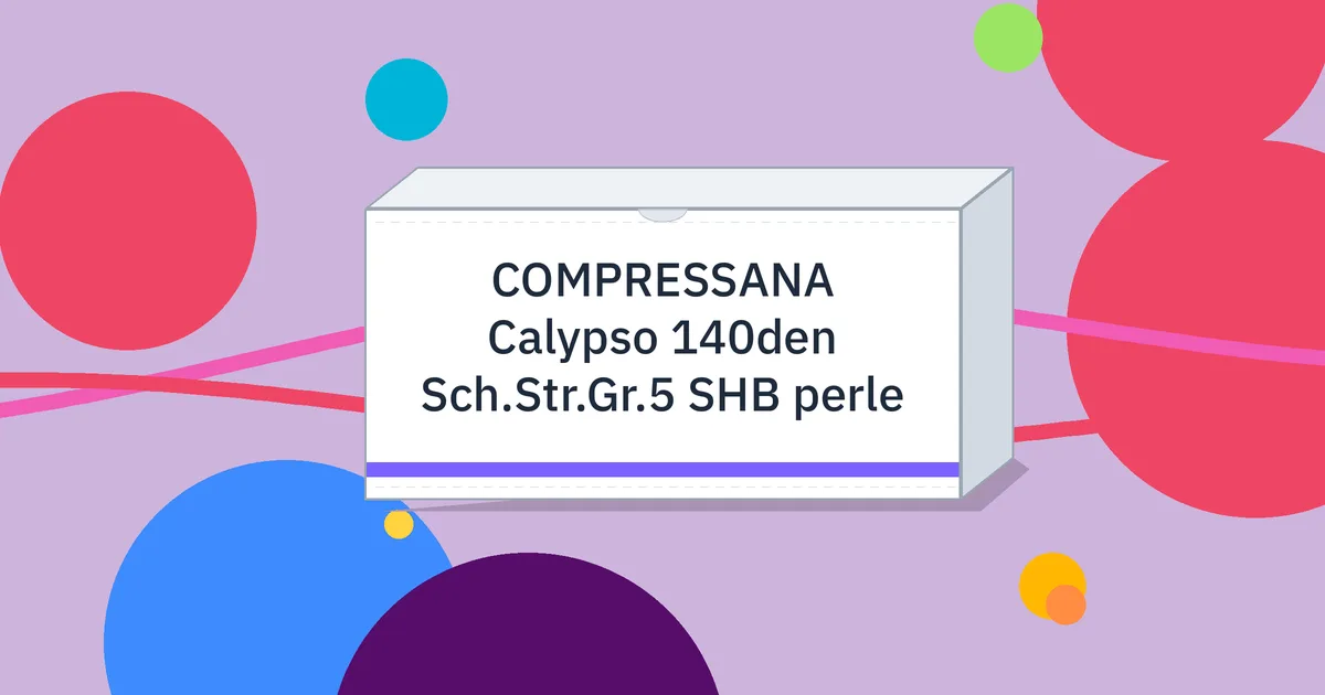 Symbolbild: Packung mit der Aufschrift COMPRESSANA Calypso 140den Sch.Str.Gr.5 SHB perle (PZN 11218251) – Verfügbarkeit und Bezug in Apotheken in Frankfurt am Main
