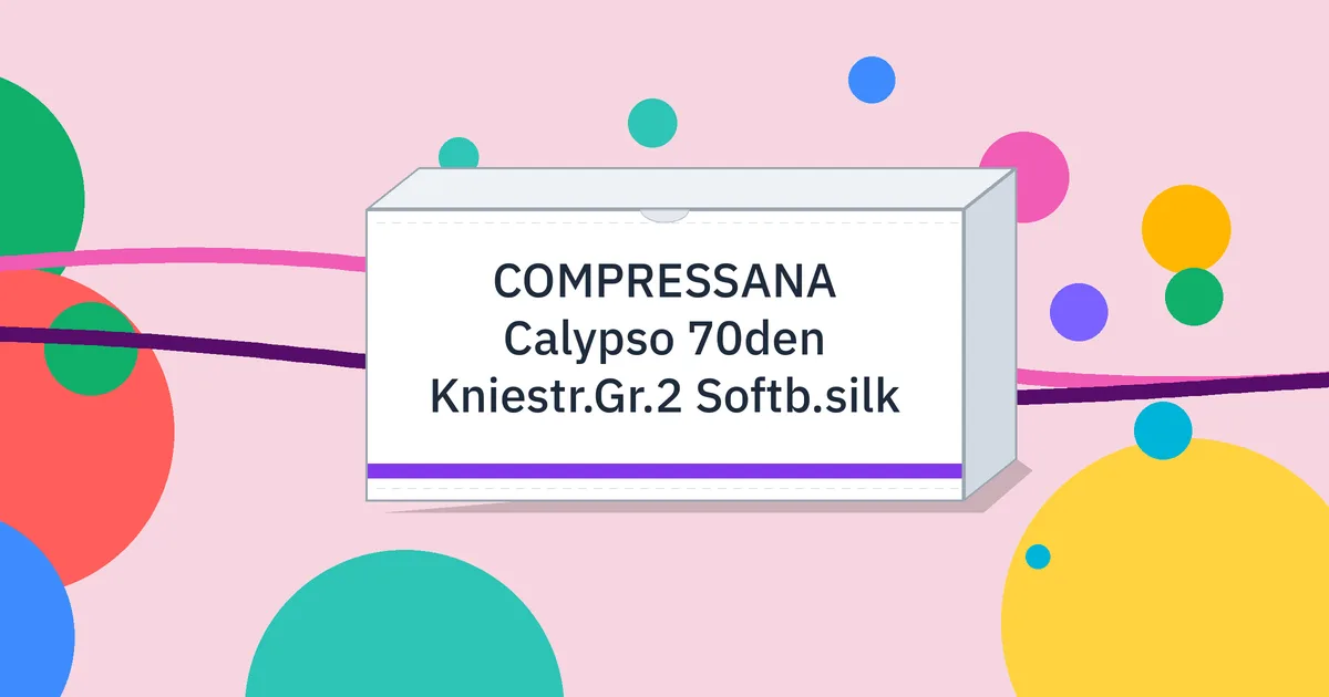 Symbolbild: Packung mit der Aufschrift COMPRESSANA Calypso 70den Kniestr.Gr.2 Softb.silk (PZN 07719378) – Verfügbarkeit und Bezug in Apotheken in Frankfurt am Main