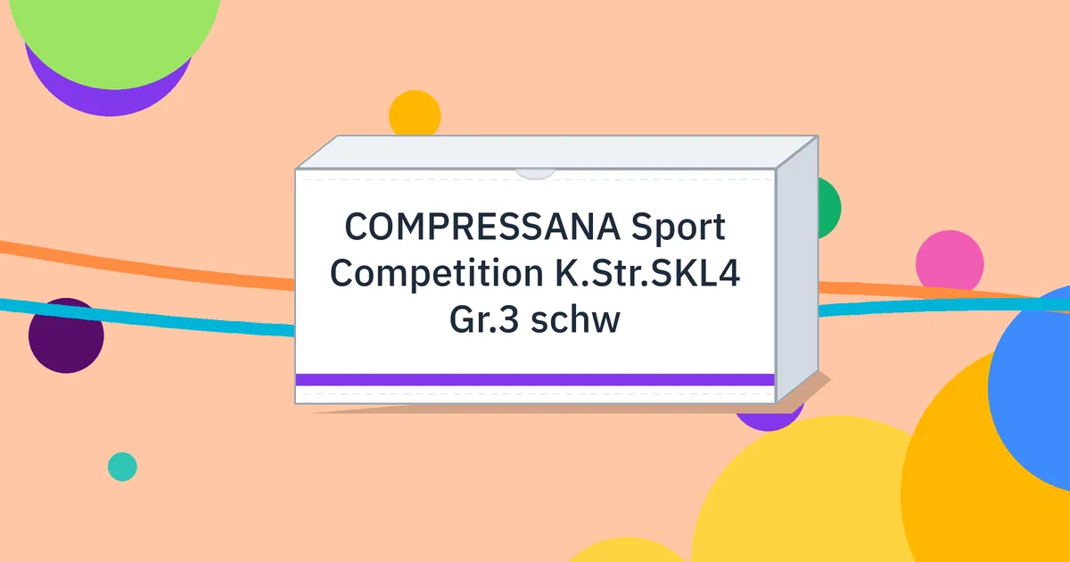 Symbolbild: Packung mit der Aufschrift COMPRESSANA Sport Competition K.Str.SKL4 Gr.3 schw (PZN 17888840) – Verfügbarkeit und Bezug in Apotheken in Frankfurt am Main