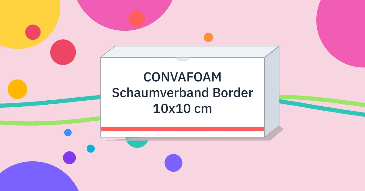 Symbolbild: Packung mit der Aufschrift CONVAFOAM Schaumverband Border 10x10 cm (PZN 20467585) – Verfügbarkeit und Bezug in Apotheken in Frankfurt am Main