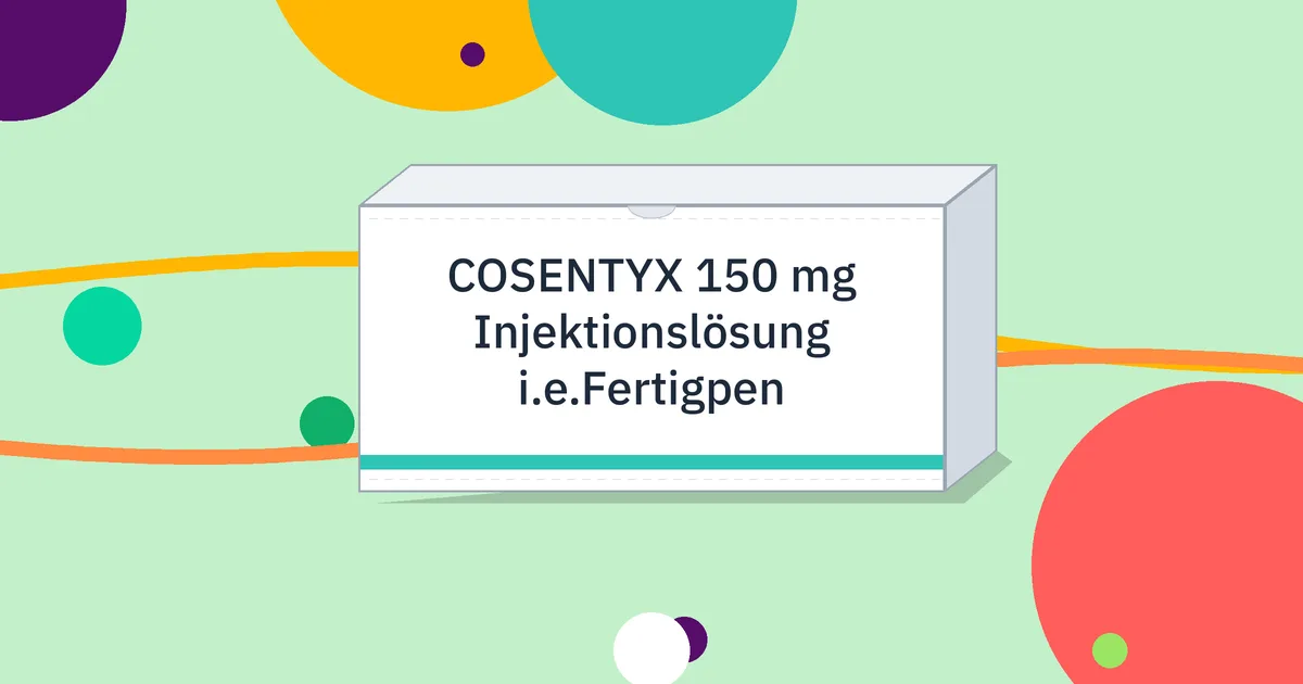 Symbolbild: Packung mit der Aufschrift COSENTYX 150 mg Injektionslösung i.e.Fertigpen (PZN 12734279) – Verfügbarkeit und Bezug in Apotheken in Frankfurt am Main
