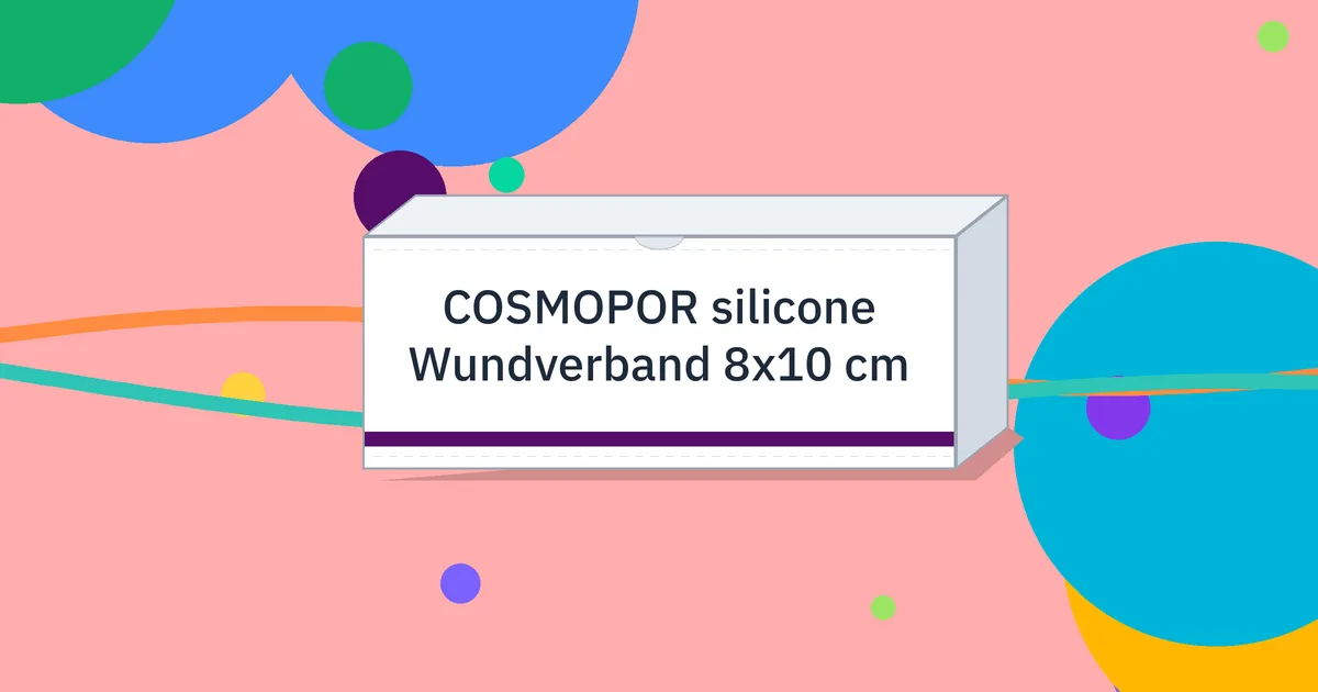 Symbolbild: Packung mit der Aufschrift COSMOPOR silicone Wundverband 8x10 cm (PZN 19905005) – Verfügbarkeit und Bezug in Apotheken in Frankfurt am Main