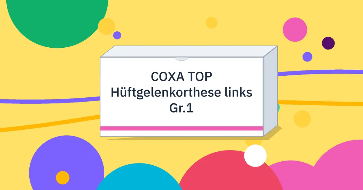 Symbolbild: Packung mit der Aufschrift COXA TOP Hüftgelenkorthese links Gr.1 (PZN 05045645) – Verfügbarkeit und Bezug in Apotheken in Frankfurt am Main