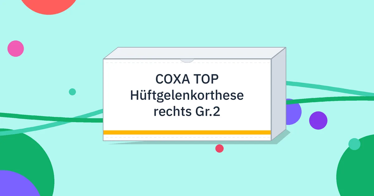 Symbolbild: Packung mit der Aufschrift COXA TOP Hüftgelenkorthese rechts Gr.2 (PZN 05045734) – Verfügbarkeit und Bezug in Apotheken in Frankfurt am Main