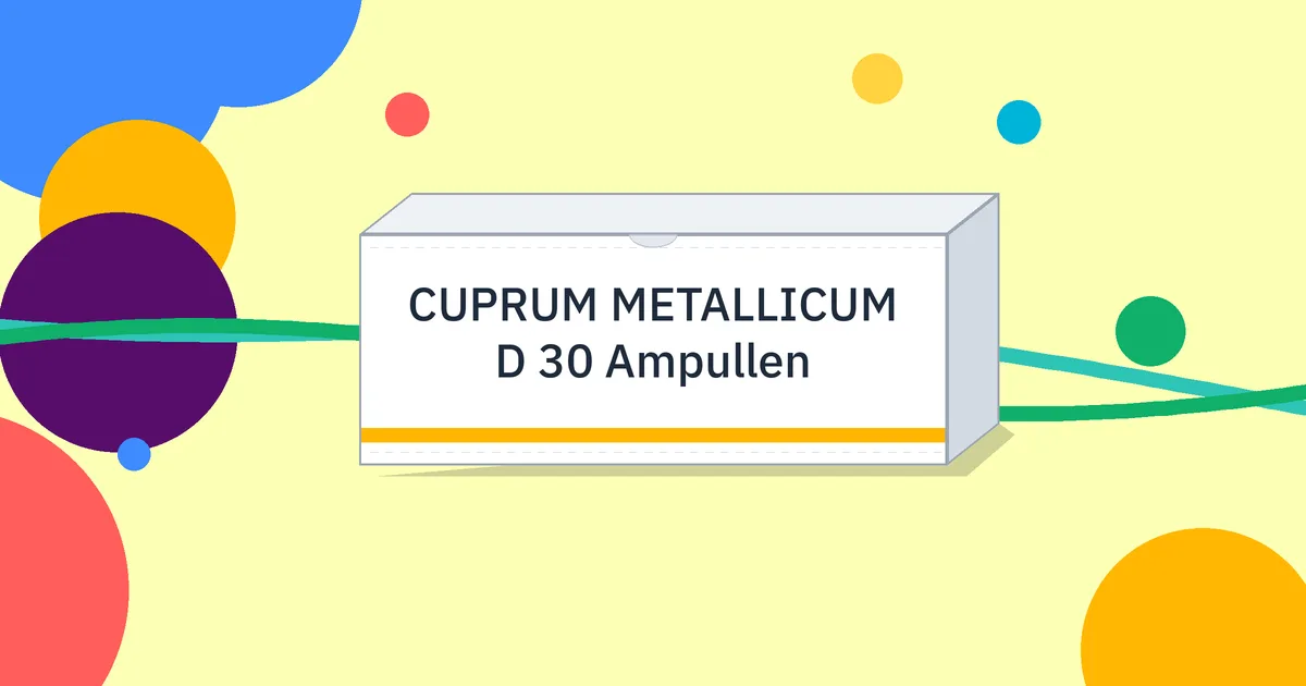Symbolbild: Packung mit der Aufschrift CUPRUM METALLICUM D 30 Ampullen (PZN 11705560) – Verfügbarkeit und Bezug in Apotheken in Frankfurt am Main