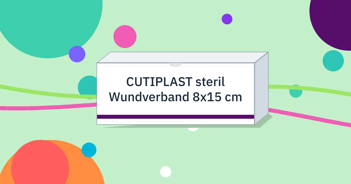 Symbolbild: Packung mit der Aufschrift CUTIPLAST steril Wundverband 8x15 cm (PZN 14296257) – Verfügbarkeit und Bezug in Apotheken in Frankfurt am Main