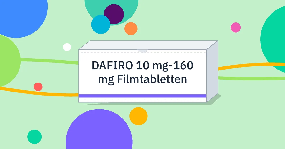 Symbolbild: Packung mit der Aufschrift DAFIRO 10 mg-160 mg Filmtabletten (PZN 17523067) – Verfügbarkeit und Bezug in Apotheken in Frankfurt am Main