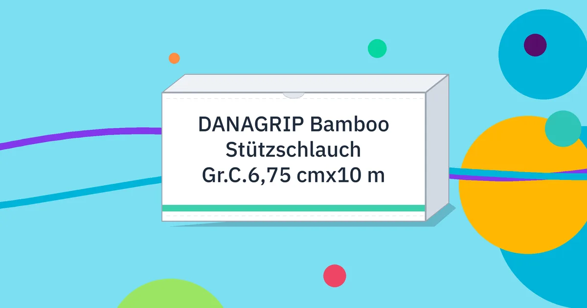 Symbolbild: Packung mit der Aufschrift DANAGRIP Bamboo Stützschlauch Gr.C.6,75 cmx10 m (PZN 20810758) – Verfügbarkeit und Bezug in Apotheken in Frankfurt am Main
