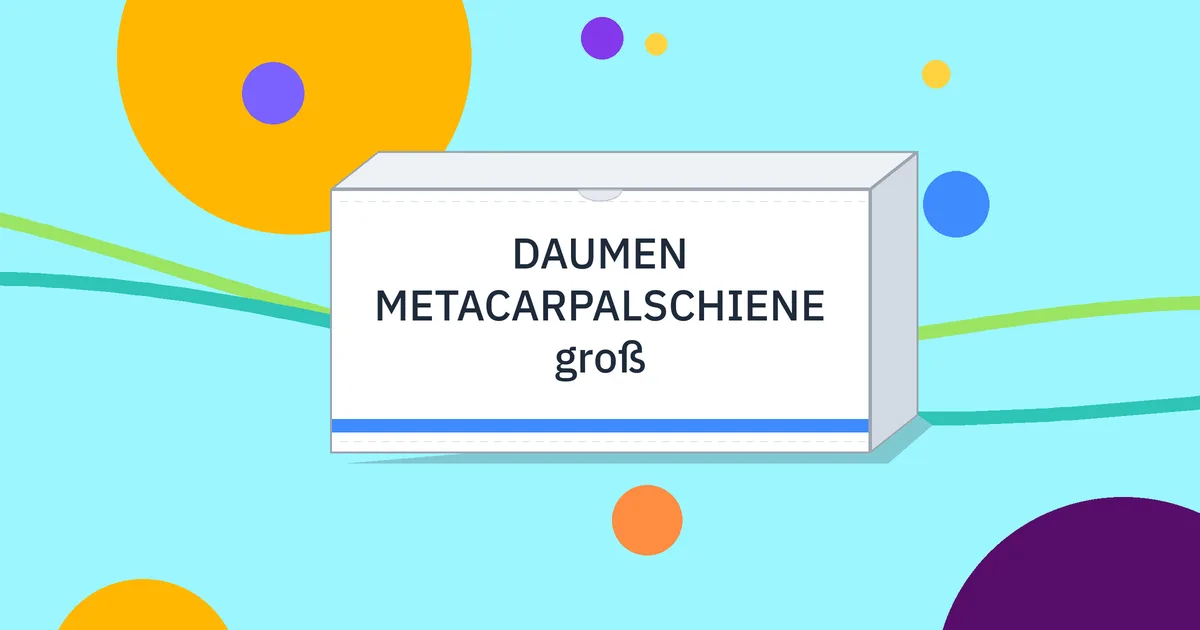 Symbolbild: Packung mit der Aufschrift DAUMEN METACARPALSCHIENE groß (PZN 07504821) – Verfügbarkeit und Bezug in Apotheken in Frankfurt am Main