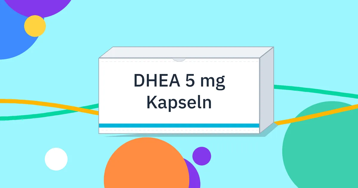Symbolbild: Packung mit der Aufschrift DHEA 5 mg Kapseln (PZN 18787466) – Verfügbarkeit und Bezug in Apotheken in Frankfurt am Main