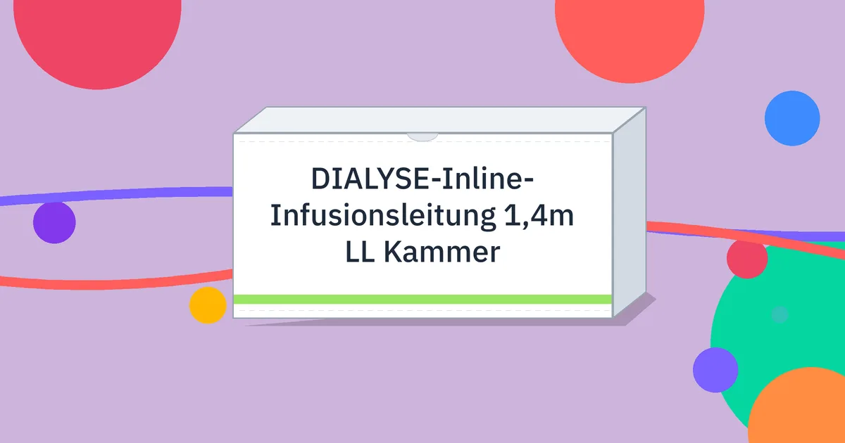 Symbolbild: Packung mit der Aufschrift DIALYSE-Inline-Infusionsleitung 1,4m LL Kammer (PZN 17487383) – Verfügbarkeit und Bezug in Apotheken in Frankfurt am Main