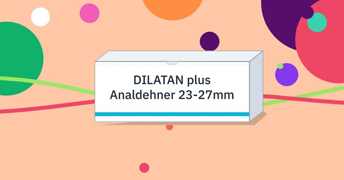 Symbolbild: Packung mit der Aufschrift DILATAN plus Analdehner 23-27mm (PZN 03367936) – Verfügbarkeit und Bezug in Apotheken in Frankfurt am Main