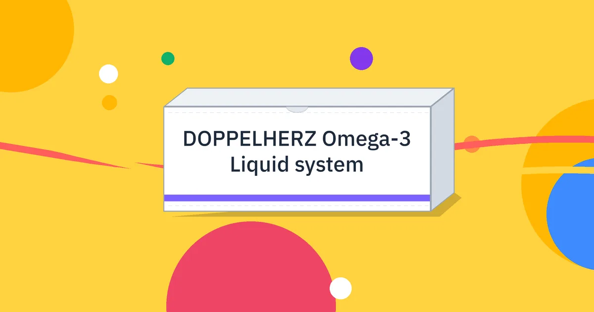Symbolbild: Packung mit der Aufschrift DOPPELHERZ Omega-3 Liquid system (PZN 16382707) – Verfügbarkeit und Bezug in Apotheken in Frankfurt am Main