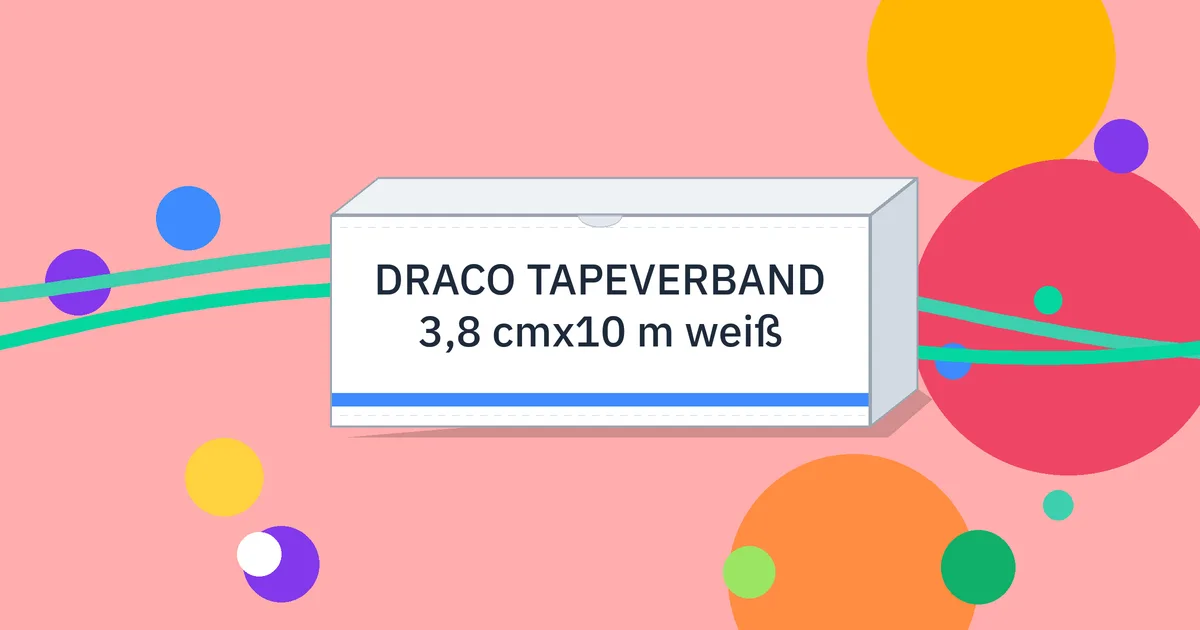Symbolbild: Packung mit der Aufschrift DRACO TAPEVERBAND 3,8 cmx10 m weiß (PZN 00571429) – Verfügbarkeit und Bezug in Apotheken in Frankfurt am Main