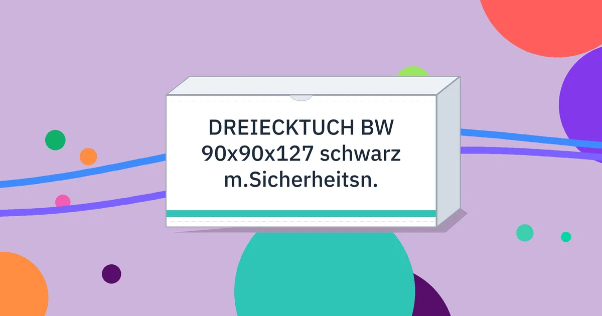Symbolbild: Packung mit der Aufschrift DREIECKTUCH BW 90x90x127 schwarz m.Sicherheitsn. (PZN 02571238) – Verfügbarkeit und Bezug in Apotheken in Frankfurt am Main