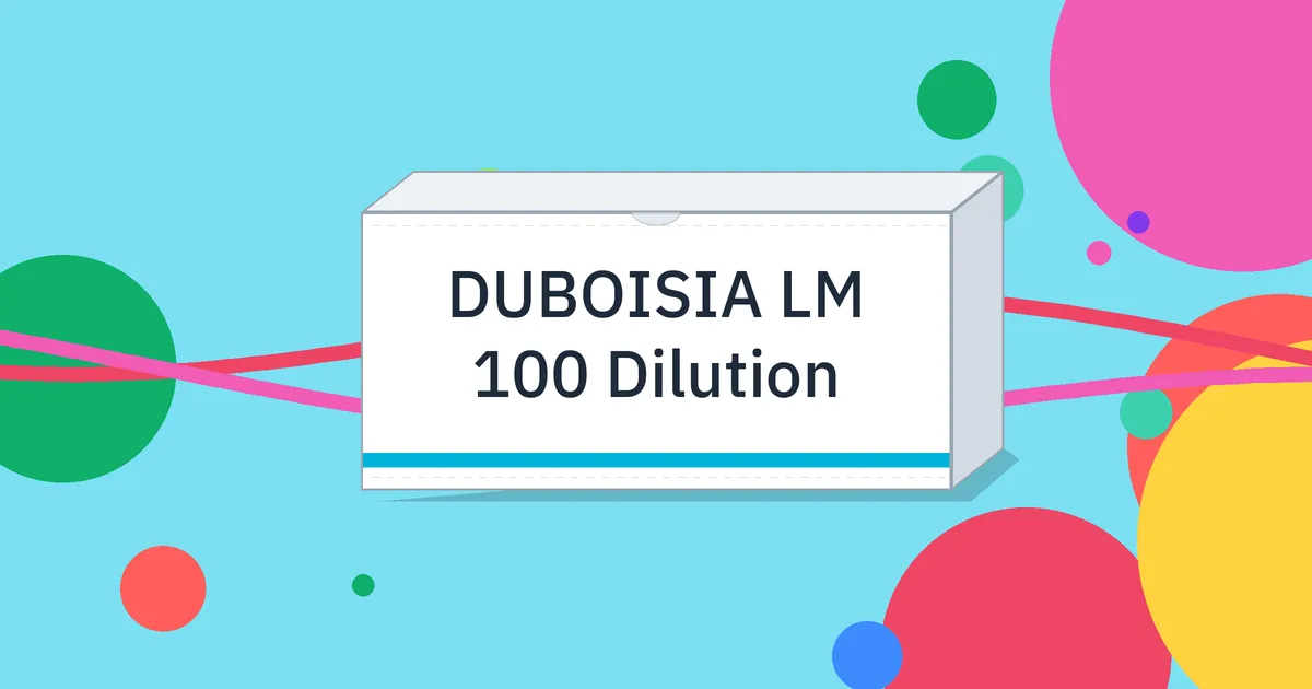 Symbolbild: Packung mit der Aufschrift DUBOISIA LM 100 Dilution (PZN 13467283) – Verfügbarkeit und Bezug in Apotheken in Frankfurt am Main
