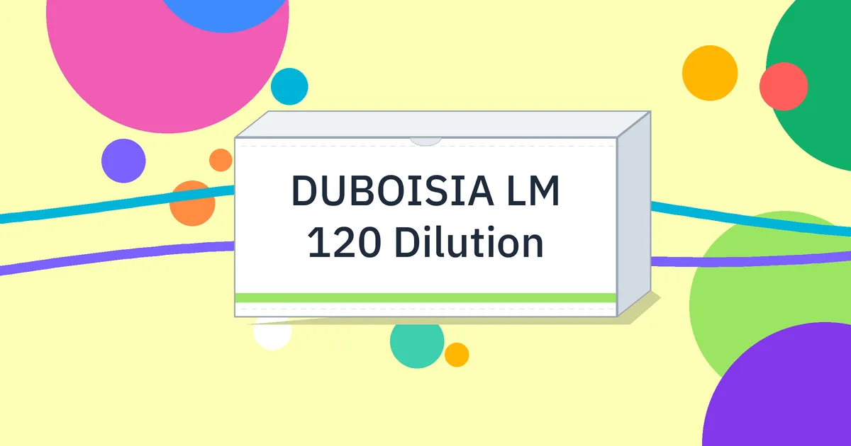 Symbolbild: Packung mit der Aufschrift DUBOISIA LM 120 Dilution (PZN 13467314) – Verfügbarkeit und Bezug in Apotheken in Frankfurt am Main