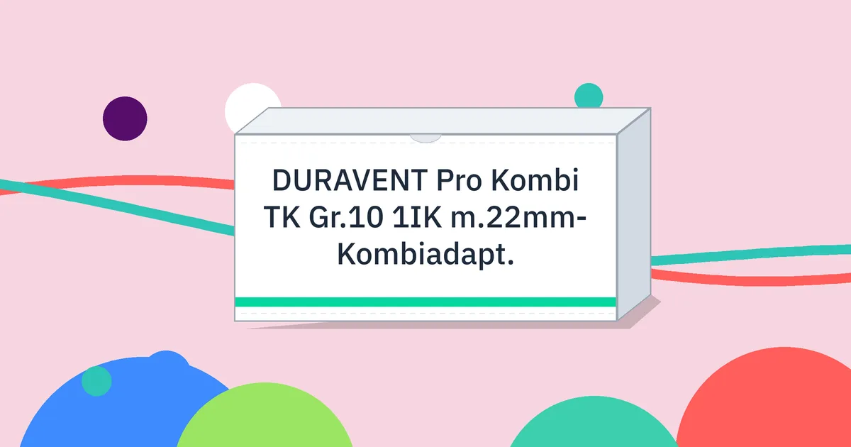 Symbolbild: Packung mit der Aufschrift DURAVENT Pro Kombi TK Gr.10 1IK m.22mm-Kombiadapt. (PZN 19242740) – Verfügbarkeit und Bezug in Apotheken in Frankfurt am Main