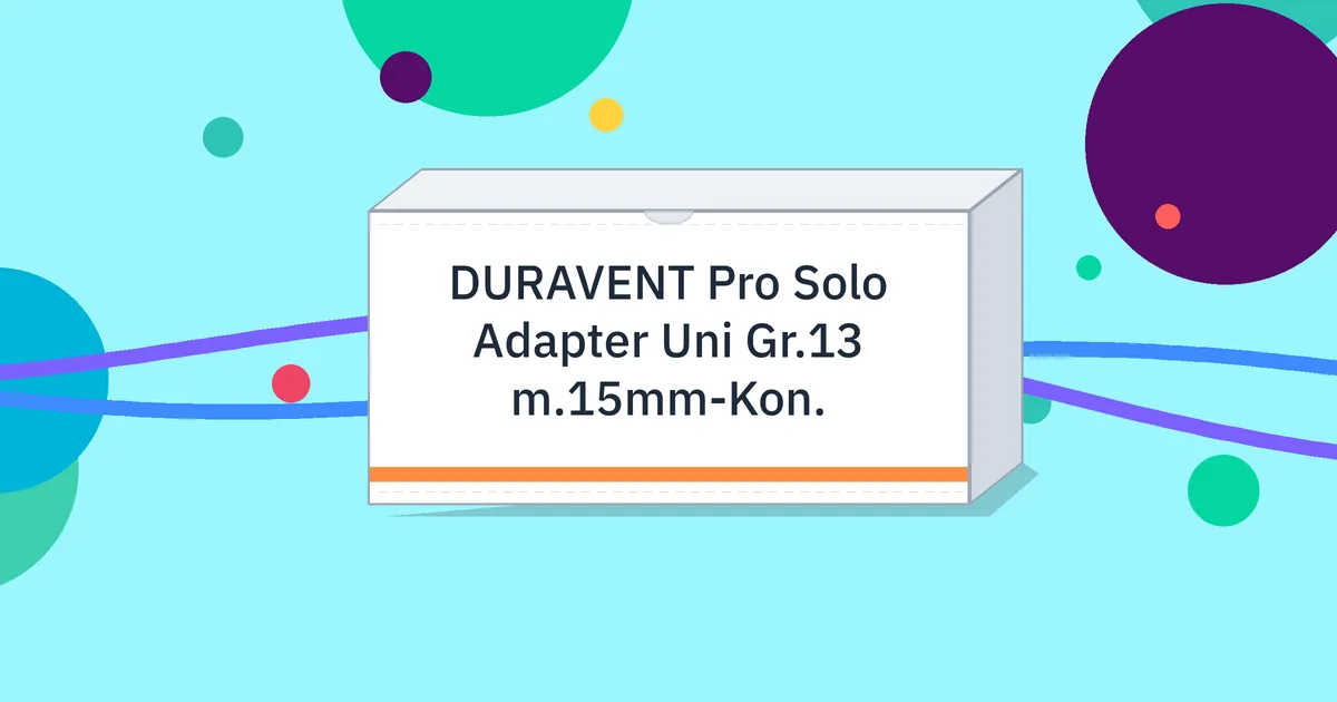 Symbolbild: Packung mit der Aufschrift DURAVENT Pro Solo Adapter Uni Gr.13 m.15mm-Kon. (PZN 19272729) – Verfügbarkeit und Bezug in Apotheken in Frankfurt am Main