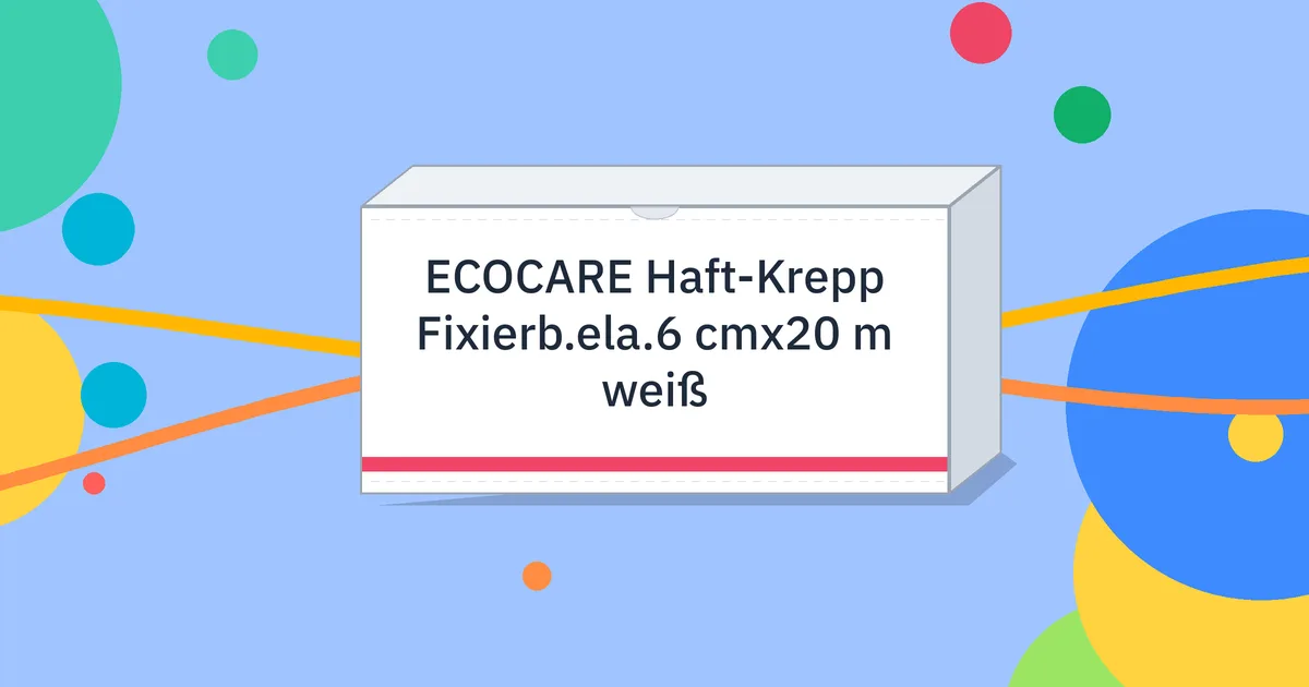 Symbolbild: Packung mit der Aufschrift ECOCARE Haft-Krepp Fixierb.ela.6 cmx20 m weiß (PZN 11518622) – Verfügbarkeit und Bezug in Apotheken in Frankfurt am Main
