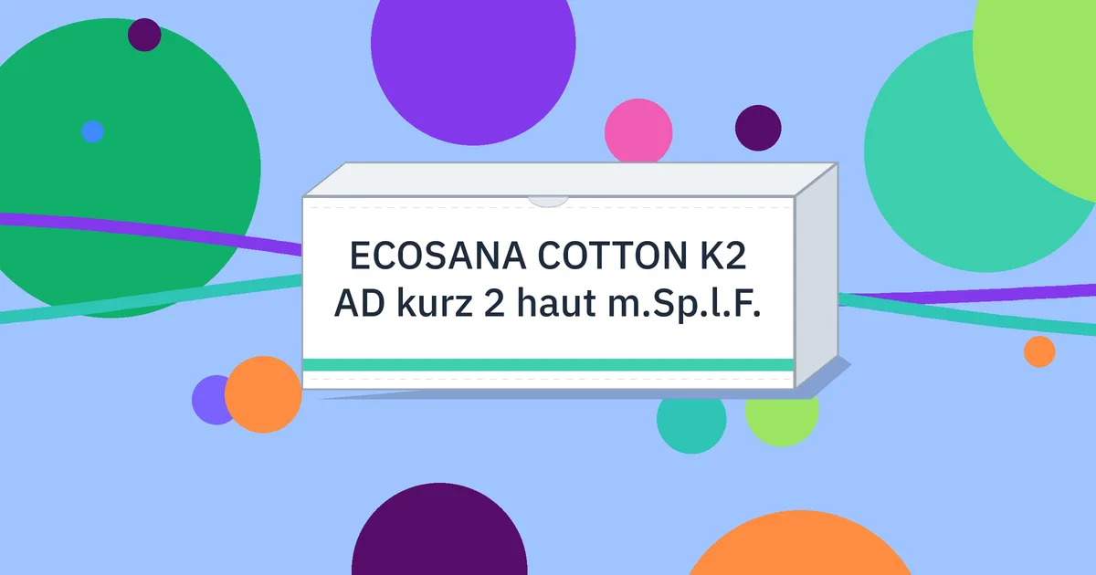 Symbolbild: Packung mit der Aufschrift ECOSANA COTTON K2 AD kurz 2 haut m.Sp.l.F. (PZN 16947492) – Verfügbarkeit und Bezug in Apotheken in Frankfurt am Main