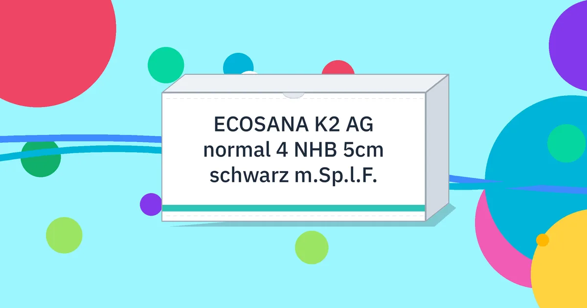 Symbolbild: Packung mit der Aufschrift ECOSANA K2 AG normal 4 NHB 5cm schwarz m.Sp.l.F. (PZN 10956722) – Verfügbarkeit und Bezug in Apotheken in Frankfurt am Main