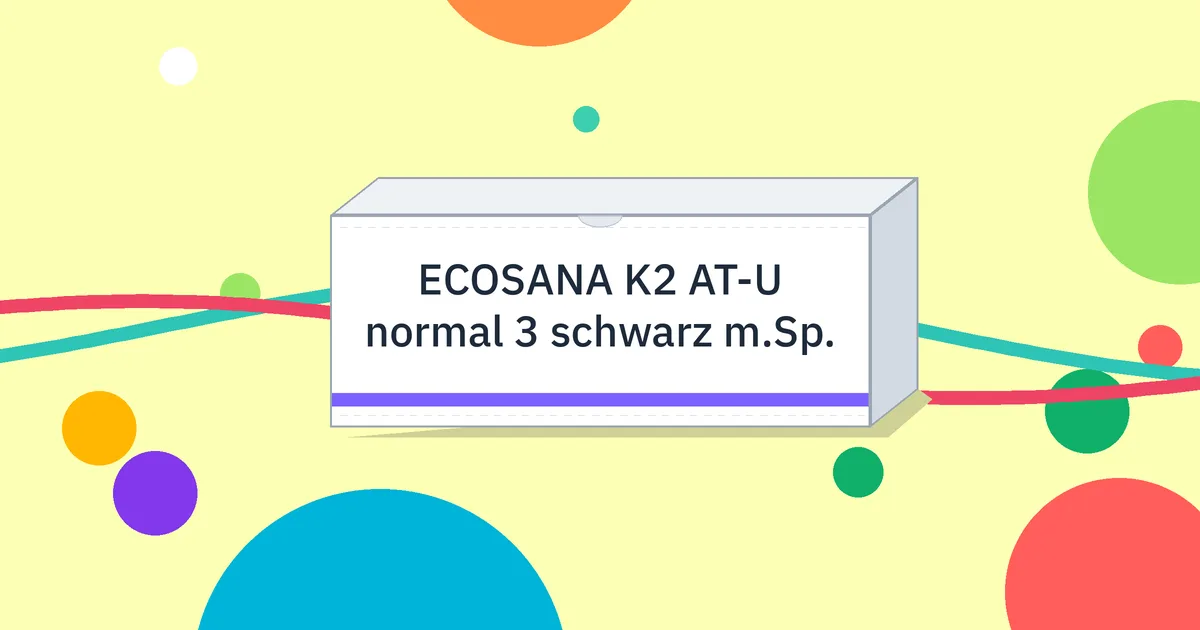 Symbolbild: Packung mit der Aufschrift ECOSANA K2 AT-U normal 3 schwarz m.Sp. (PZN 01574163) – Verfügbarkeit und Bezug in Apotheken in Frankfurt am Main