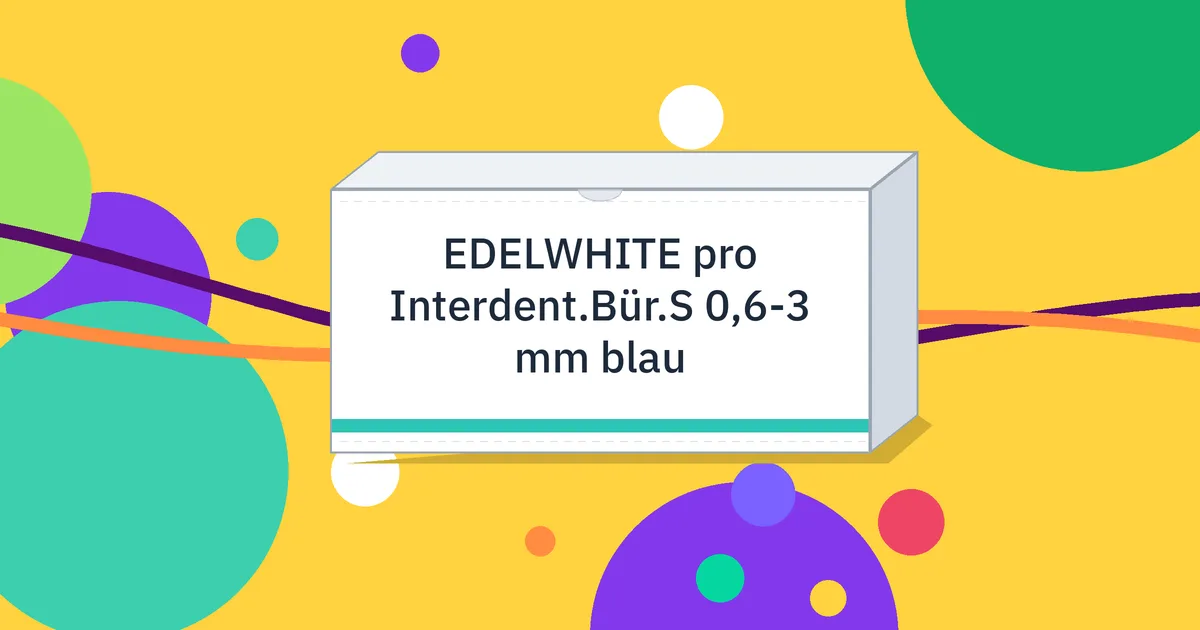 Symbolbild: Packung mit der Aufschrift EDELWHITE pro Interdent.Bür.S 0,6-3 mm blau (PZN 06149022) – Verfügbarkeit und Bezug in Apotheken in Frankfurt am Main