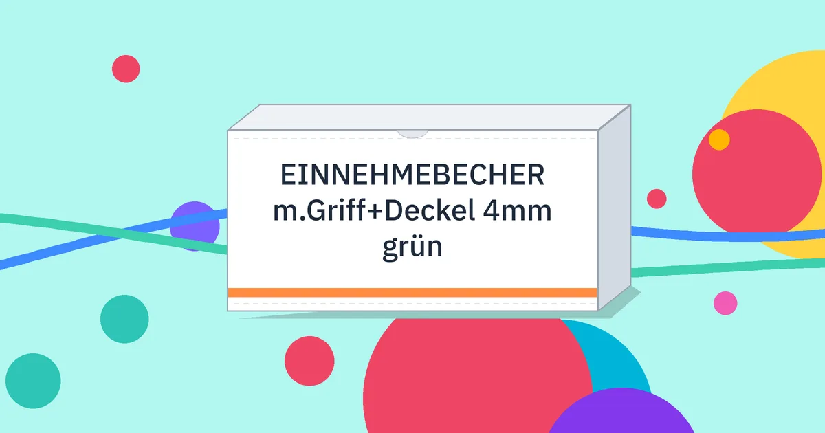 Symbolbild: Packung mit der Aufschrift EINNEHMEBECHER m.Griff+Deckel 4mm grün (PZN 08490038) – Verfügbarkeit und Bezug in Apotheken in Frankfurt am Main