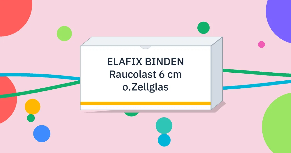 Symbolbild: Packung mit der Aufschrift ELAFIX BINDEN Raucolast 6 cm o.Zellglas (PZN 03807677) – Verfügbarkeit und Bezug in Apotheken in Frankfurt am Main