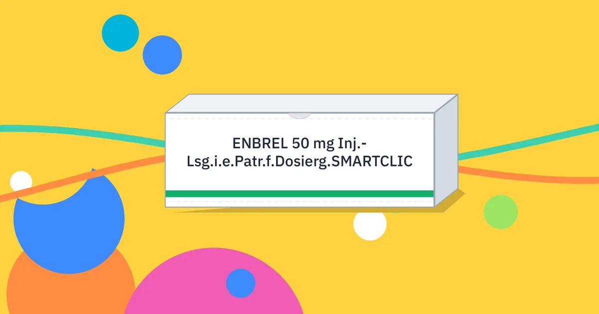 Symbolbild: Packung mit der Aufschrift ENBREL 50 mg Inj.-Lsg.i.e.Patr.f.Dosierg.SMARTCLIC (PZN 17281405) – Verfügbarkeit und Bezug in Apotheken in Frankfurt am Main