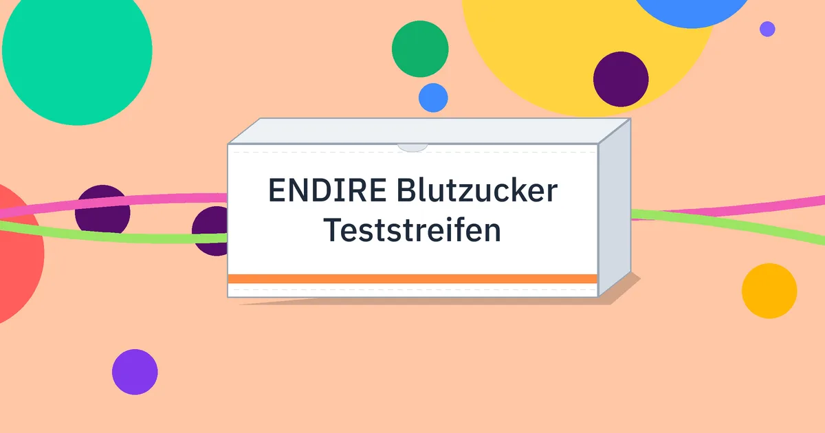 Symbolbild: Packung mit der Aufschrift ENDIRE Blutzucker Teststreifen (PZN 08879500) – Verfügbarkeit und Bezug in Apotheken in Frankfurt am Main
