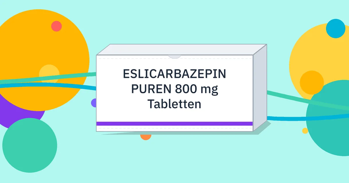 Symbolbild: Packung mit der Aufschrift ESLICARBAZEPIN PUREN 800 mg Tabletten (PZN 18737190) – Verfügbarkeit und Bezug in Apotheken in Frankfurt am Main