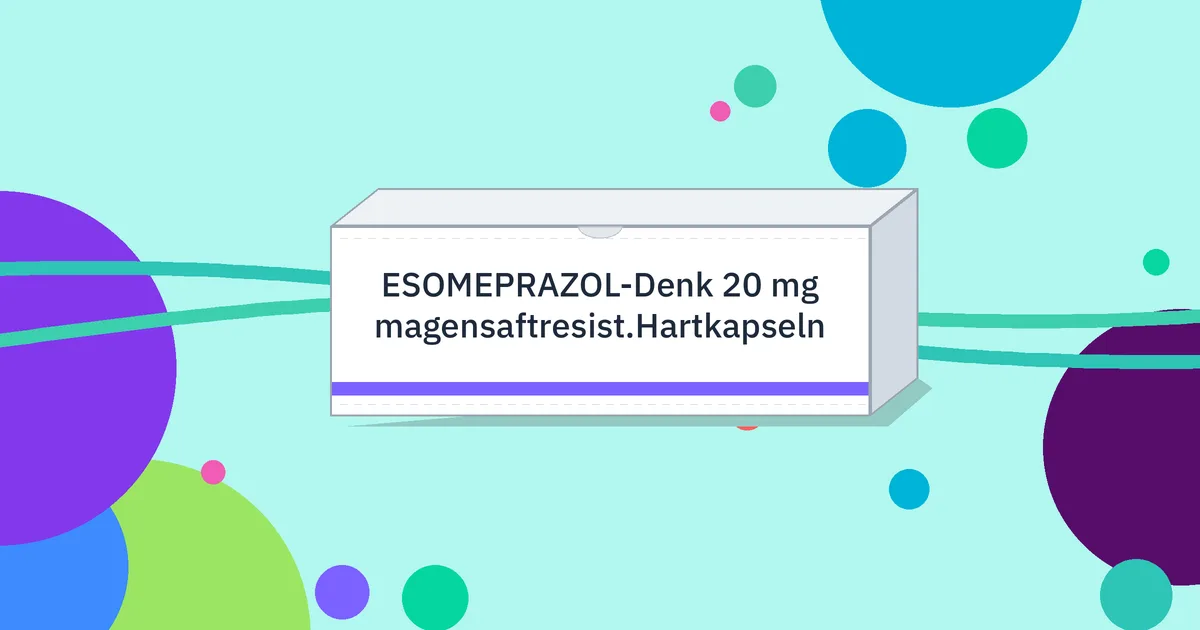 Symbolbild: Packung mit der Aufschrift ESOMEPRAZOL-Denk 20 mg magensaftresist.Hartkapseln (PZN 19844232) – Verfügbarkeit und Bezug in Apotheken in Frankfurt am Main