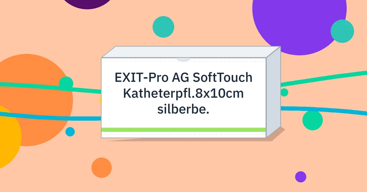 Symbolbild: Packung mit der Aufschrift EXIT-Pro AG SoftTouch Katheterpfl.8x10cm silberbe. (PZN 17570115) – Verfügbarkeit und Bezug in Apotheken in Frankfurt am Main