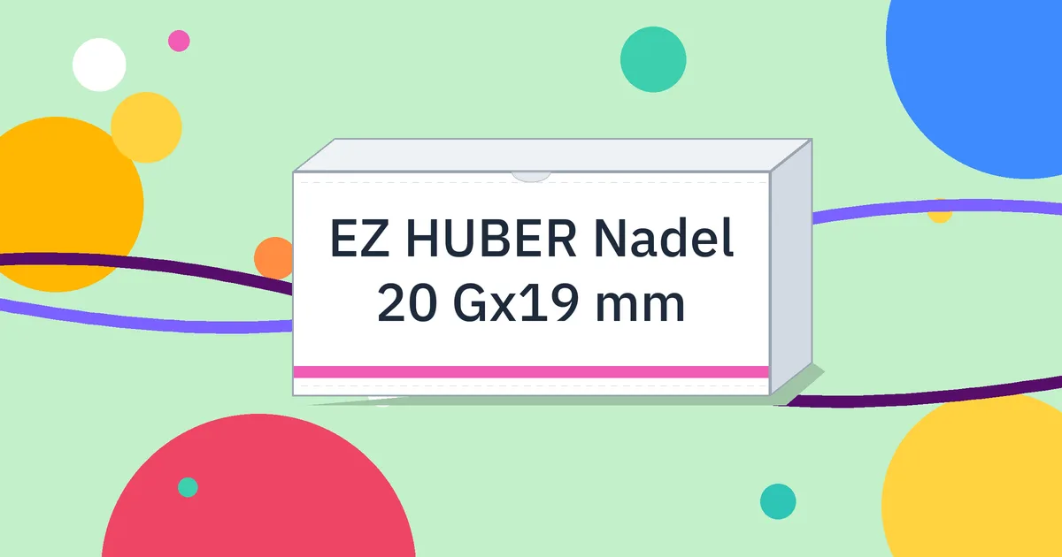 Symbolbild: Packung mit der Aufschrift EZ HUBER Nadel 20 Gx19 mm (PZN 09042566) – Verfügbarkeit und Bezug in Apotheken in Frankfurt am Main