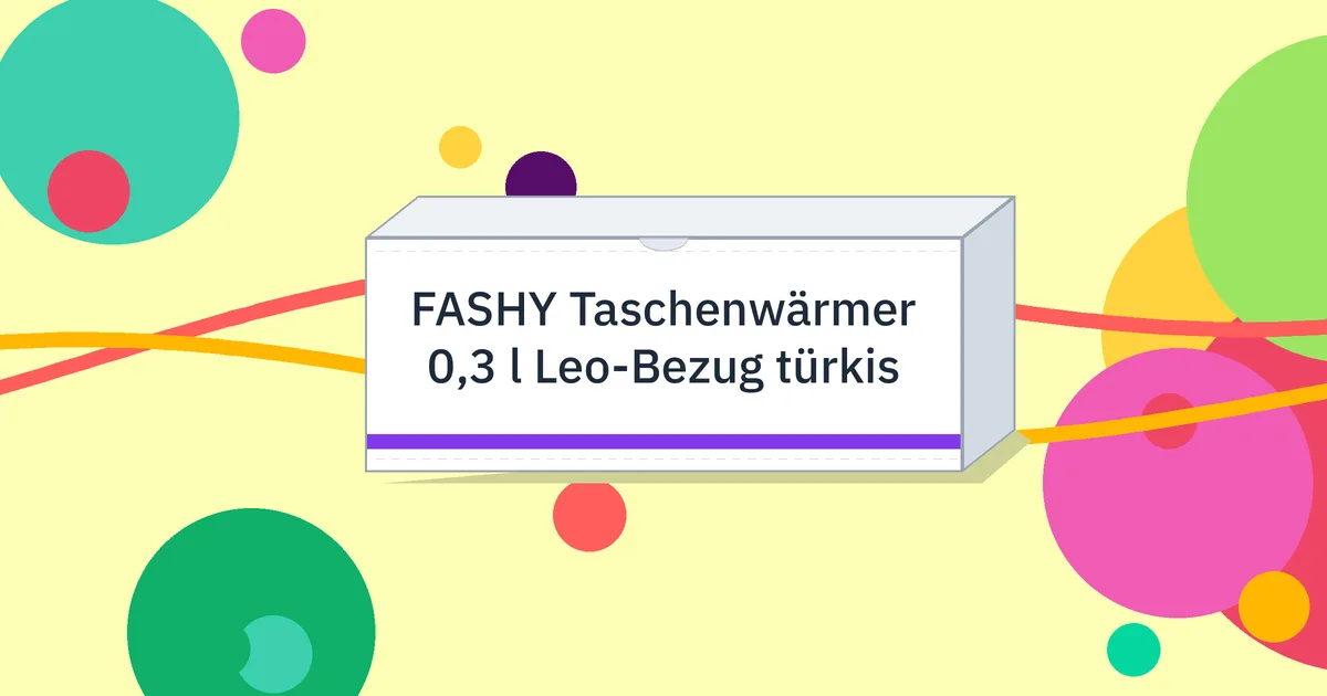 Symbolbild: Packung mit der Aufschrift FASHY Taschenwärmer 0,3 l Leo-Bezug türkis (PZN 18026075) – Verfügbarkeit und Bezug in Apotheken in Frankfurt am Main