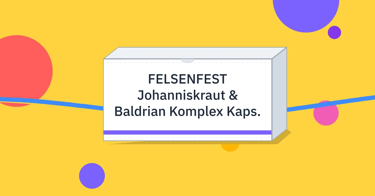 Symbolbild: Packung mit der Aufschrift FELSENFEST Johanniskraut & Baldrian Komplex Kaps. (PZN 17375589) – Verfügbarkeit und Bezug in Apotheken in Frankfurt am Main