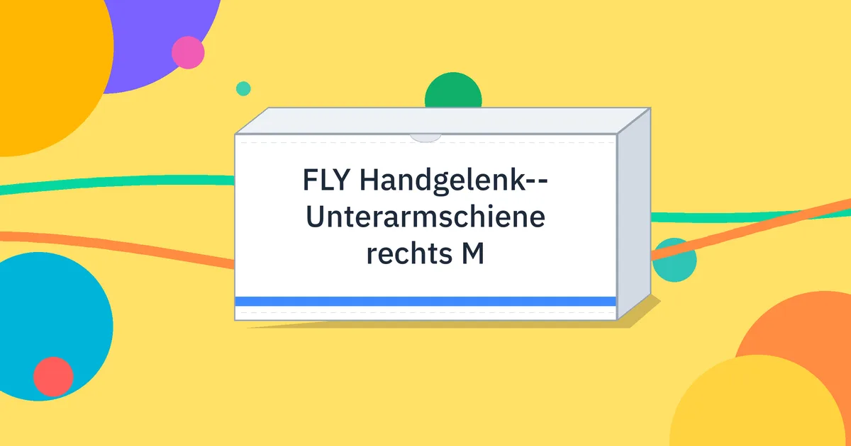 Symbolbild: Packung mit der Aufschrift FLY Handgelenk--Unterarmschiene rechts M (PZN 10539510) – Verfügbarkeit und Bezug in Apotheken in Frankfurt am Main