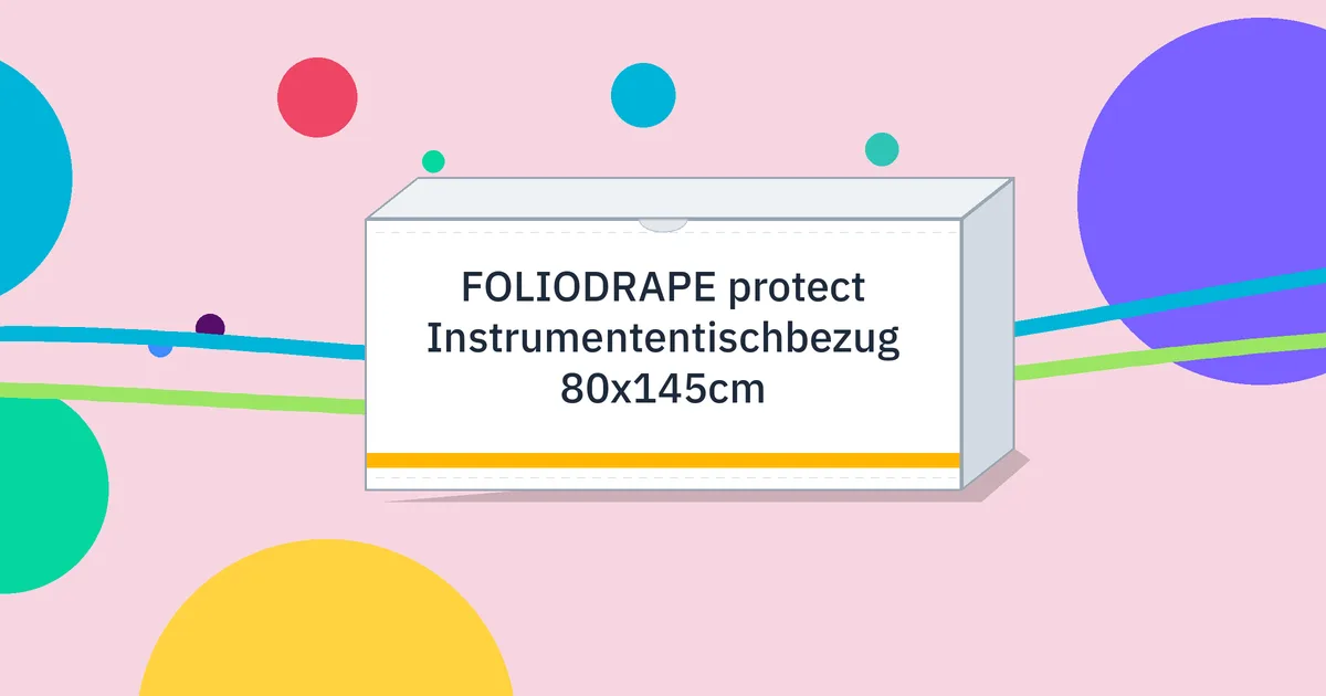 Symbolbild: Packung mit der Aufschrift FOLIODRAPE protect Instrumententischbezug 80x145cm (PZN 18503049) – Verfügbarkeit und Bezug in Apotheken in Frankfurt am Main