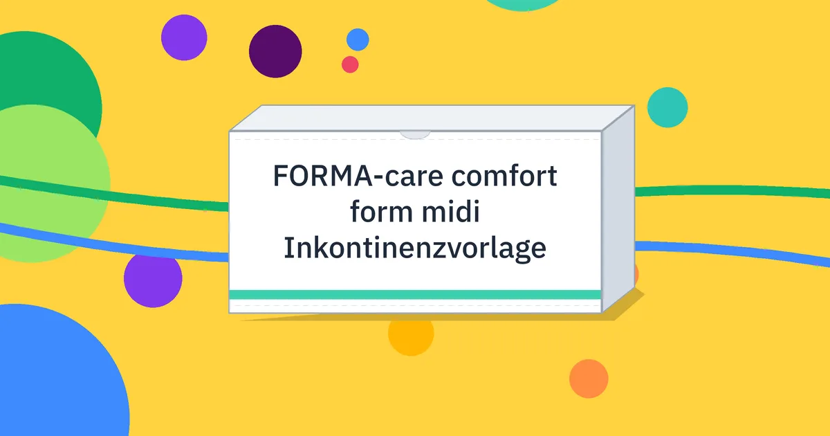 Symbolbild: Packung mit der Aufschrift FORMA-care comfort form midi Inkontinenzvorlage (PZN 18399770) – Verfügbarkeit und Bezug in Apotheken in Frankfurt am Main