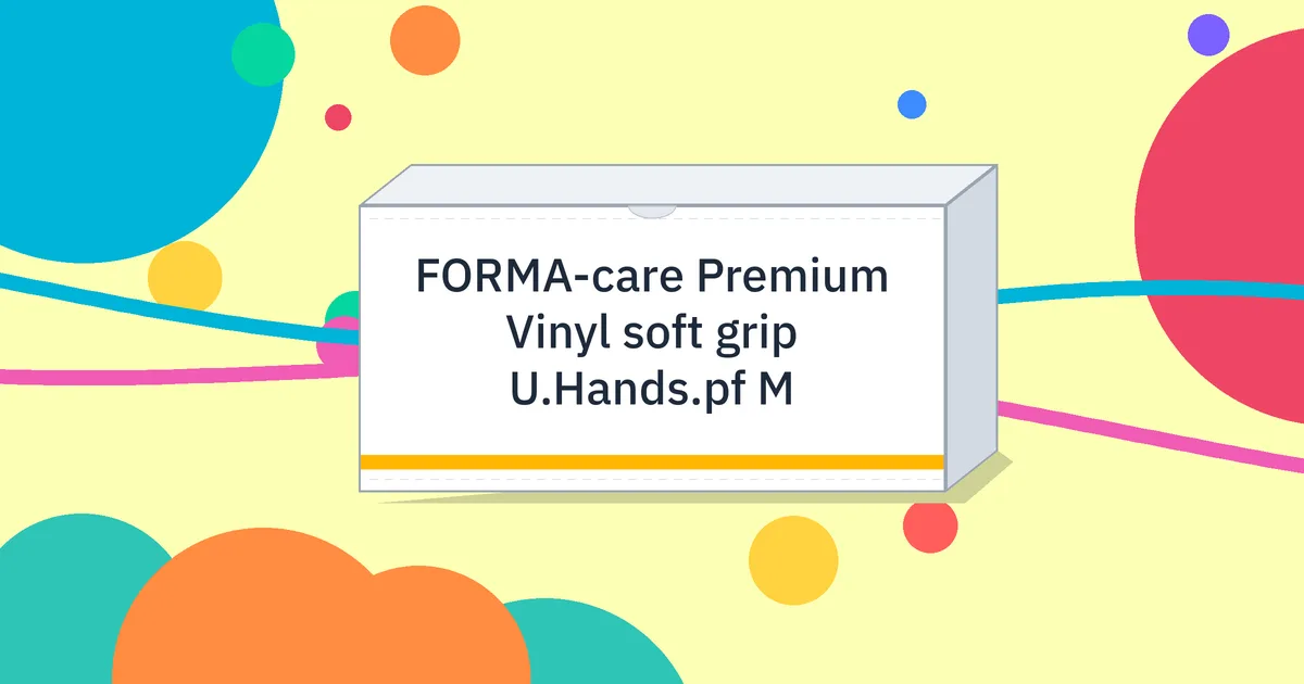 Symbolbild: Packung mit der Aufschrift FORMA-care Premium Vinyl soft grip U.Hands.pf M (PZN 18023303) – Verfügbarkeit und Bezug in Apotheken in Frankfurt am Main