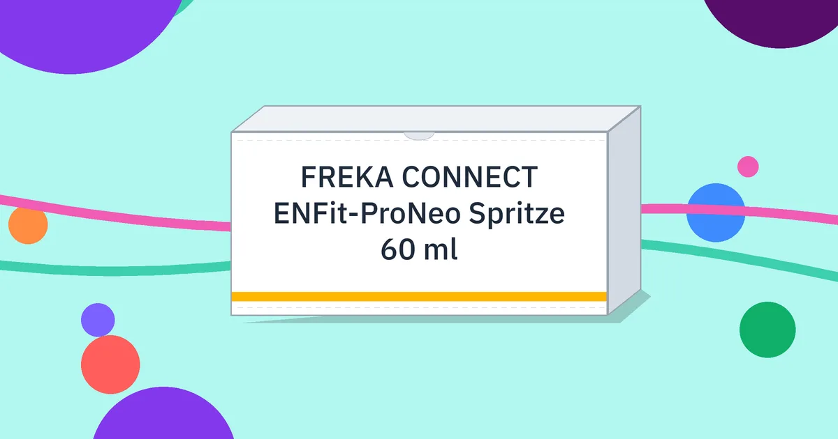 Symbolbild: Packung mit der Aufschrift FREKA CONNECT ENFit-ProNeo Spritze 60 ml (PZN 11267019) – Verfügbarkeit und Bezug in Apotheken in Frankfurt am Main