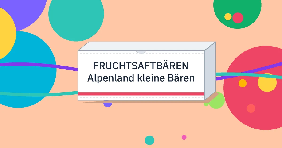 Symbolbild: Packung mit der Aufschrift FRUCHTSAFTBÄREN Alpenland kleine Bären (PZN 03702978) – Verfügbarkeit und Bezug in Apotheken in Frankfurt am Main