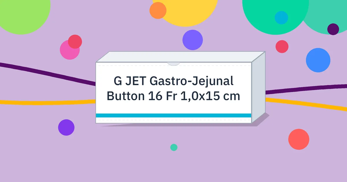 Symbolbild: Packung mit der Aufschrift G JET Gastro-Jejunal Button 16 Fr 1,0x15 cm (PZN 14346707) – Verfügbarkeit und Bezug in Apotheken in Frankfurt am Main