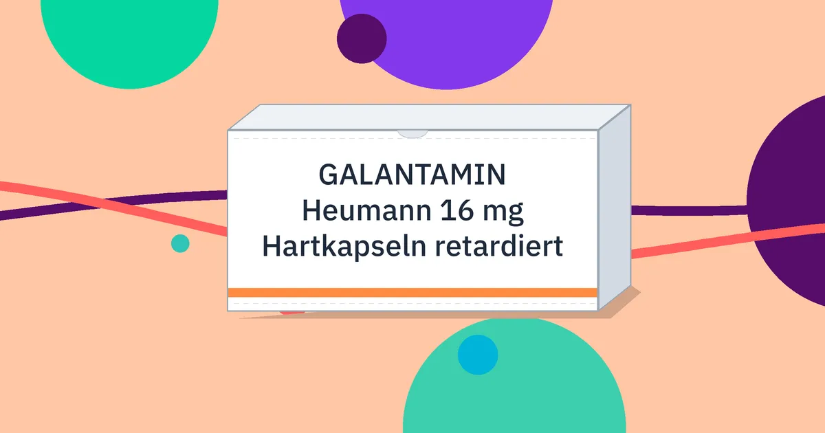 Symbolbild: Packung mit der Aufschrift GALANTAMIN Heumann 16 mg Hartkapseln retardiert (PZN 06195016) – Verfügbarkeit und Bezug in Apotheken in Frankfurt am Main