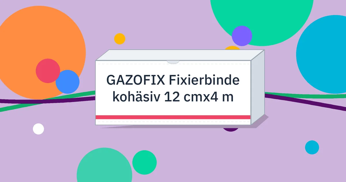 Symbolbild: Packung mit der Aufschrift GAZOFIX Fixierbinde kohäsiv 12 cmx4 m (PZN 19882830) – Verfügbarkeit und Bezug in Apotheken in Frankfurt am Main