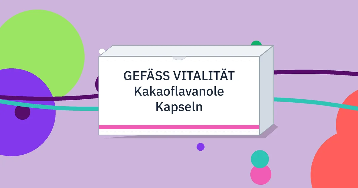 Symbolbild: Packung mit der Aufschrift GEFÄSS VITALITÄT Kakaoflavanole Kapseln (PZN 19482272) – Verfügbarkeit und Bezug in Apotheken in Frankfurt am Main
