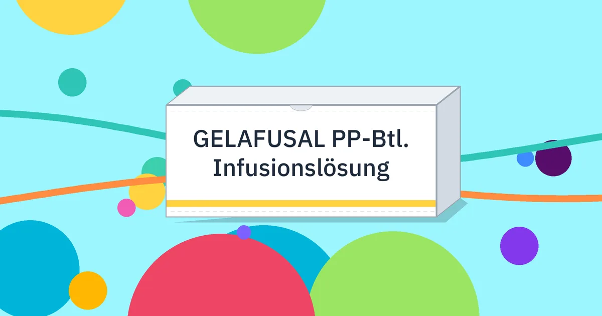 Symbolbild: Packung mit der Aufschrift GELAFUSAL PP-Btl. Infusionslösung (PZN 04101548) – Verfügbarkeit und Bezug in Apotheken in Frankfurt am Main